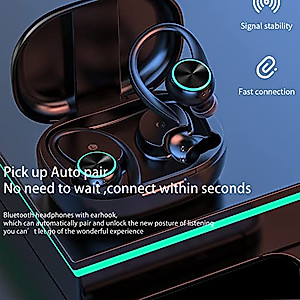 Nsxcdh Bluetooth 5.3 Mini Earbuds, Wireless Headphones 50Hrs Playback HD Stereo Audio LED Display, Immersive Premium Sound Earphones with Earhooks, in-Ear Headset, for Sports Game