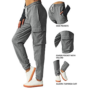 SPECIALMAGIC Women's Cargo Sweatpants Cotton Athletic Joggers 4 Pockets Sporty Pants Heather Grey Medium