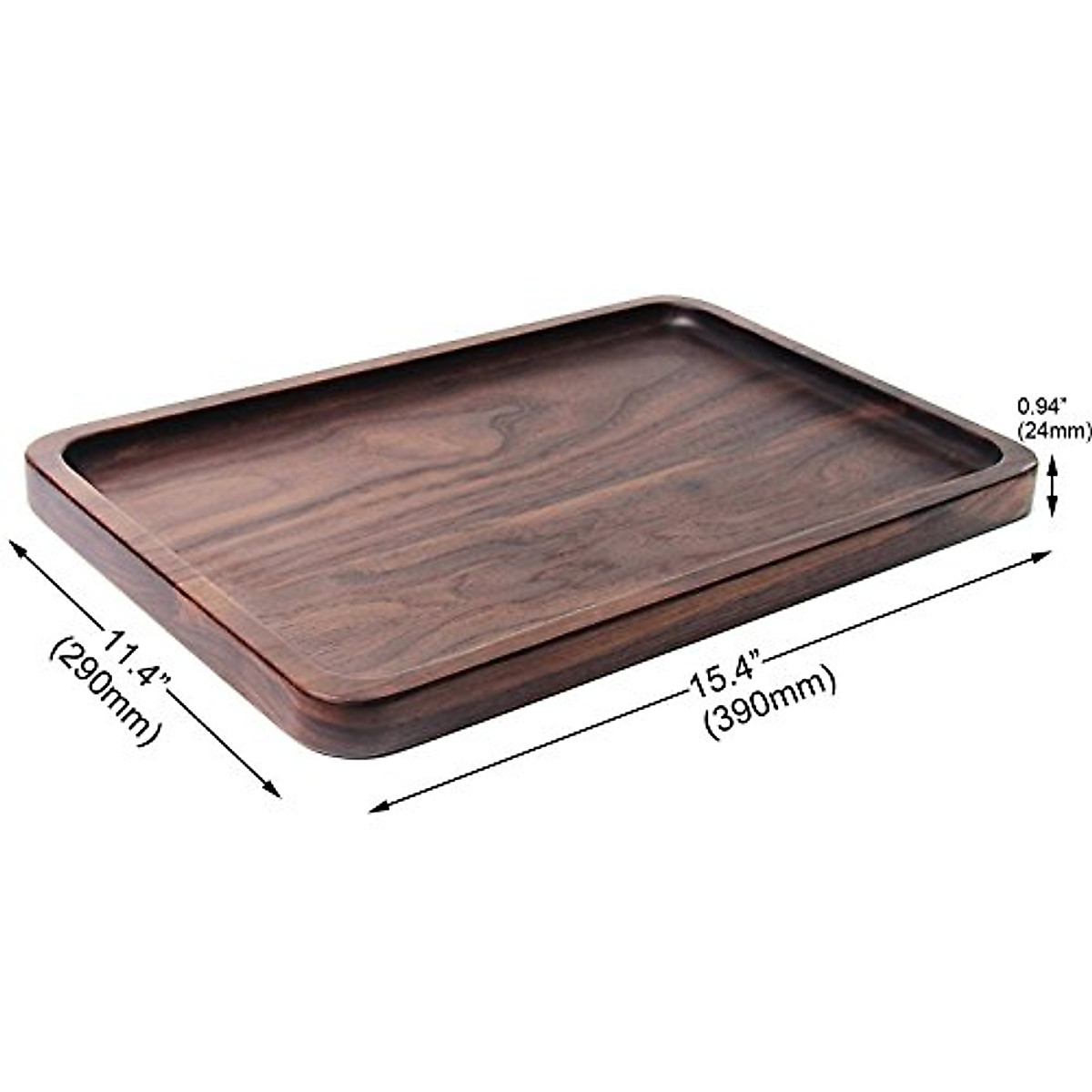 Samyo Black Walnut Solid Wood Rectangular Tableware Serving Tray Handcrafted Decorative Trays Food Tray Serving Platters with Gripper for Coffee Wine Cocktail Fruit Meals (Large Size)