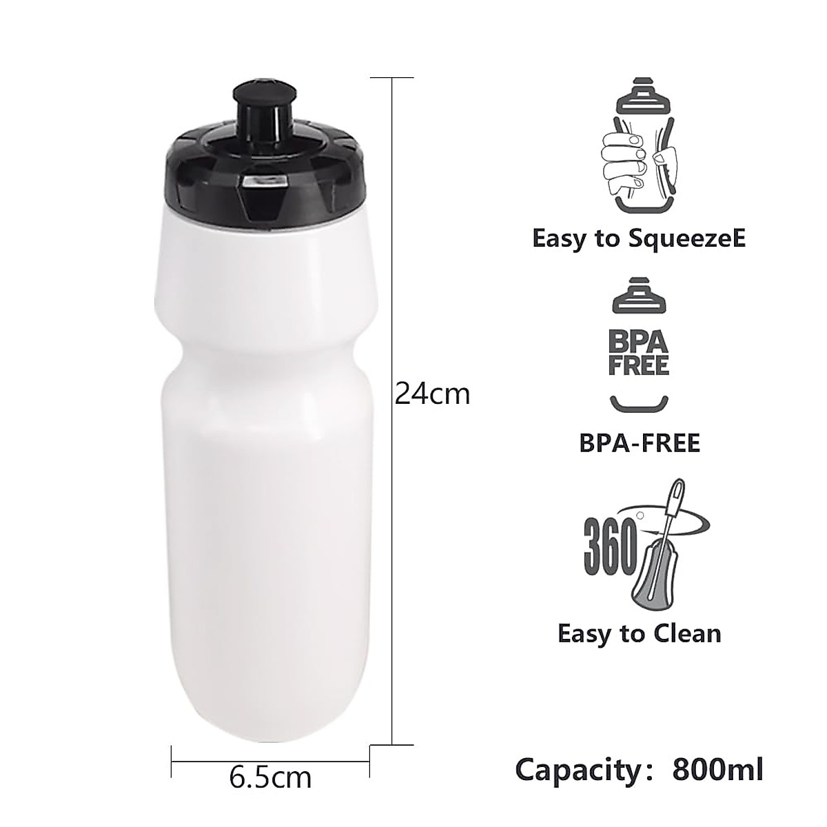 Belinlen 10 Pack 27 oz Sports Water Bottles Sports and Fitness Squeeze Water Bottles BPA Free come with 16 pcs Chalk Labels, 1 Pen(Dishwisher Safe)