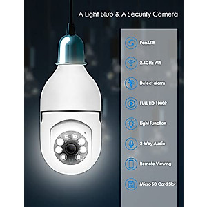 Reobiux Light Bulb Security Camera, Full-HD 1080P 360 Degree Panoramic 2.4Ghz Wireless WiFi Camera,with Infrared Night Vision & Motion Detection & 2-Way Audio Home Camera for Baby/Elder/Pet