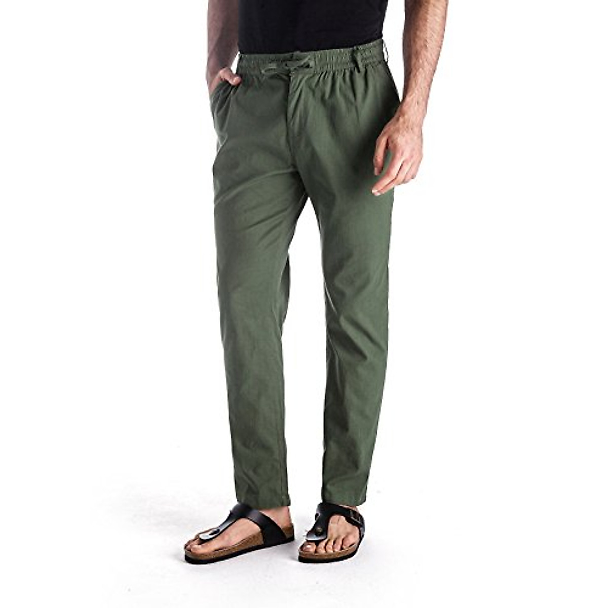 MUSE FATH Men's Linen Casual Lightweight Drawstring Elastic Waist Summer Beach Pants-Green-XXXL