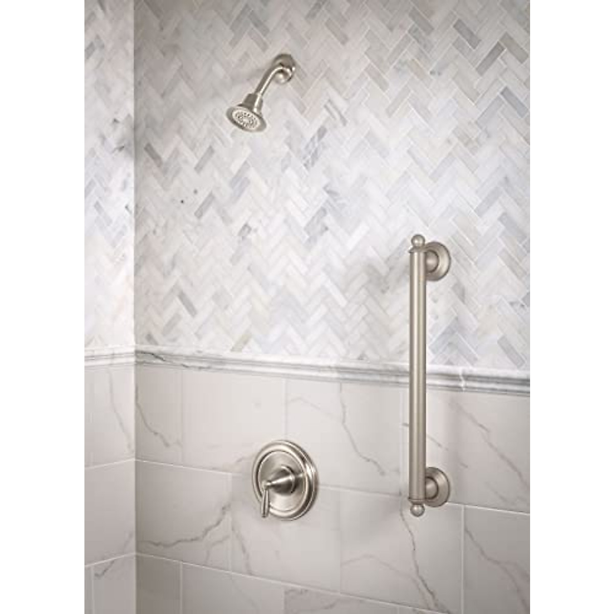 Moen Brantford Brushed Nickel Pressure Balancing Traditional Tub and Shower Trim Kit, Bathroom Shower Lever Handle with Escutcheon (Posi-Temp Valve Required), T2151BN