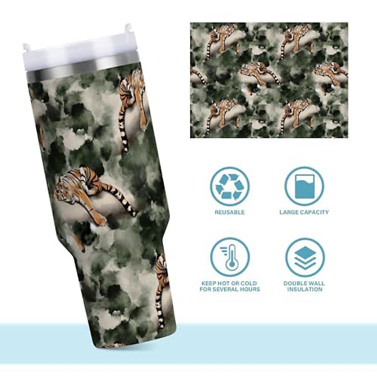 Emelivor Ink Green Watercolor 30 oz Tumbler with Lid and Straw Insulated Tumblers with Handle Travel Coffee Mug Cup Large Water Bottles Cup for Hot and Iced Cold Drinks