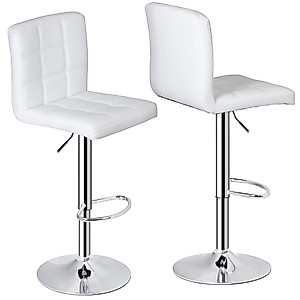ZENY X-Large Bar Stools - Counter Chairs Adjustable Counter Height Swivel Barstools Set of 4, Square PU Leather Kitchen Counter Height Bar Stools, Kitchen Island Chairs,White