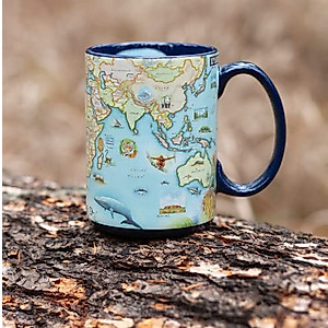 Xplorer Maps The World Map Ceramic Mug (Large 16oz) Coffee Cup, Tea, Cocoa, Hot Chocolate, Brew Mugs, and Cold Drinks, BPA-FREE - For Office, Home, Gift (Individual Mug)