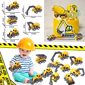 Construction Party Favors Construction Theme Birthday Party Supplies Mini Construction Vehicles Toy Rubber Bracelet Keychain Stamper Button Pin Truck Stickers Bags for Birthday Party Gift (12 Sets)