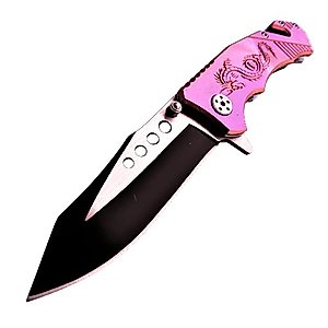 KCCEDGE BEST CUTLERY SOURCE EDC Pocket Knife Camping Accessories Razor Sharp Edge Drop Point Blade Folding Knife Camping Gear Survival Kit 58595 (Pink)