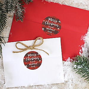 Personalized Plaid Merry Christmas Round Labels - 40 Stickers - Red and Black Peel and Stick Custom Gift Wrap Tags – Sellf Adhesive Christmas Plaid Stickers