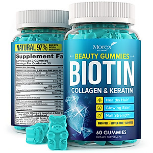 Hair Vitamins Natural Gummies - Biotin Multivitamin for Hair, Skin & Nails with Collagen & Keratin - Anti Aging Collagen Gummy Vitamins for Men & Women - Hair & Nail Growth Gummies - 60psc