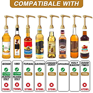 10 Pcs Gold Coffee Syrup Pumps, Compatible with 25.4 Oz/750ml Bottles, Great for Home & Coffee Bar Drinking Mixes, Tea, Beverage, Cocktails