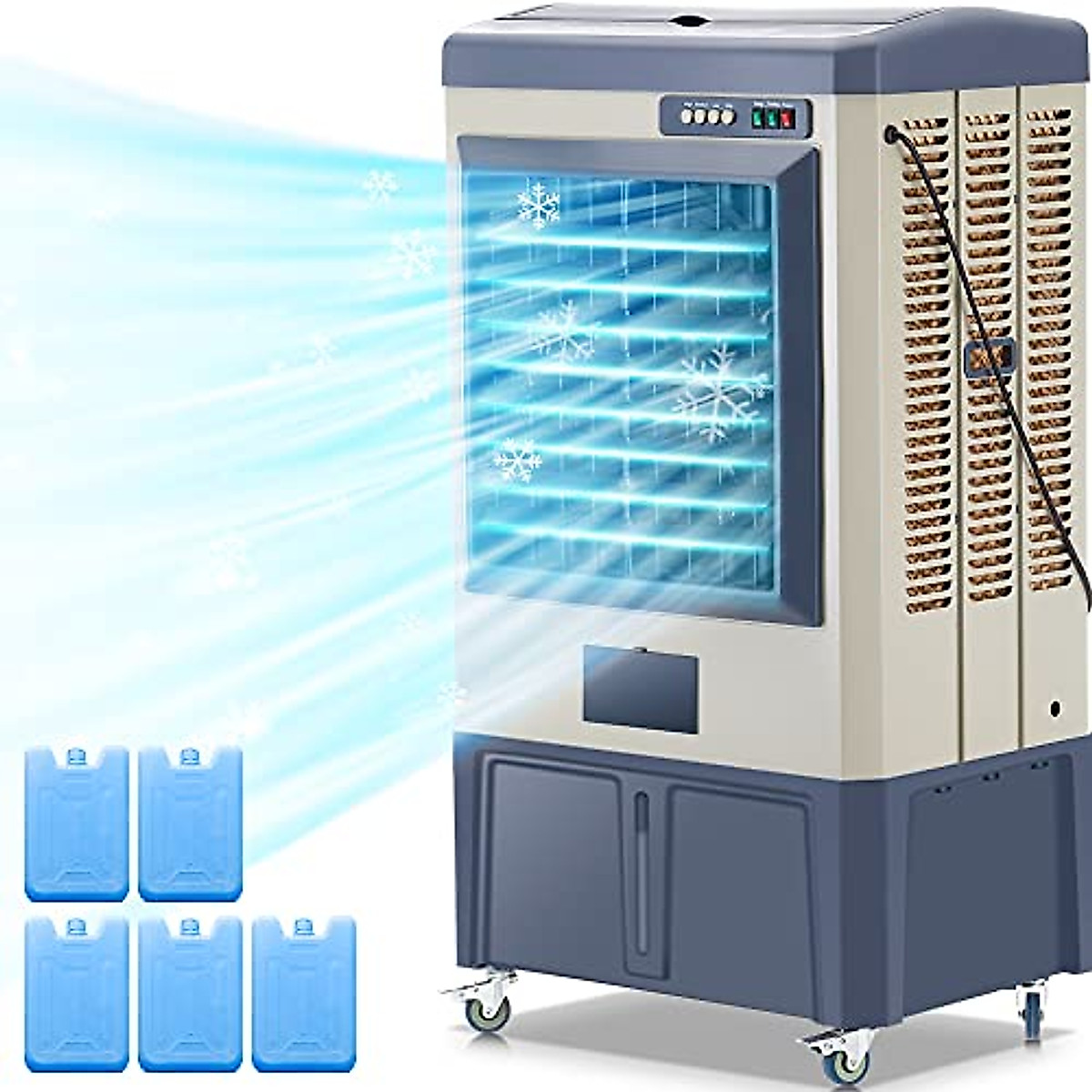 Uthfy 51" Evaporative Air Cooler with 3 Speeds, 8979 CFM Swamp Cooler with 110° Oscillation, Air Conditioner with 36 Gallon Tank, Evaporative Cooler with 5 Ice Packs, Beige (HY-60AI)