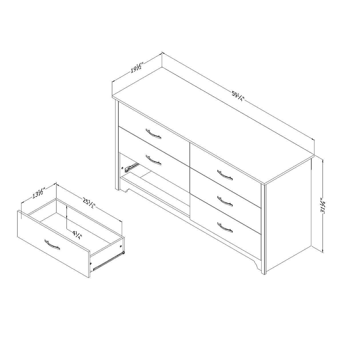 South Shore Fusion 6-Drawer Dresser, Bleached Oak