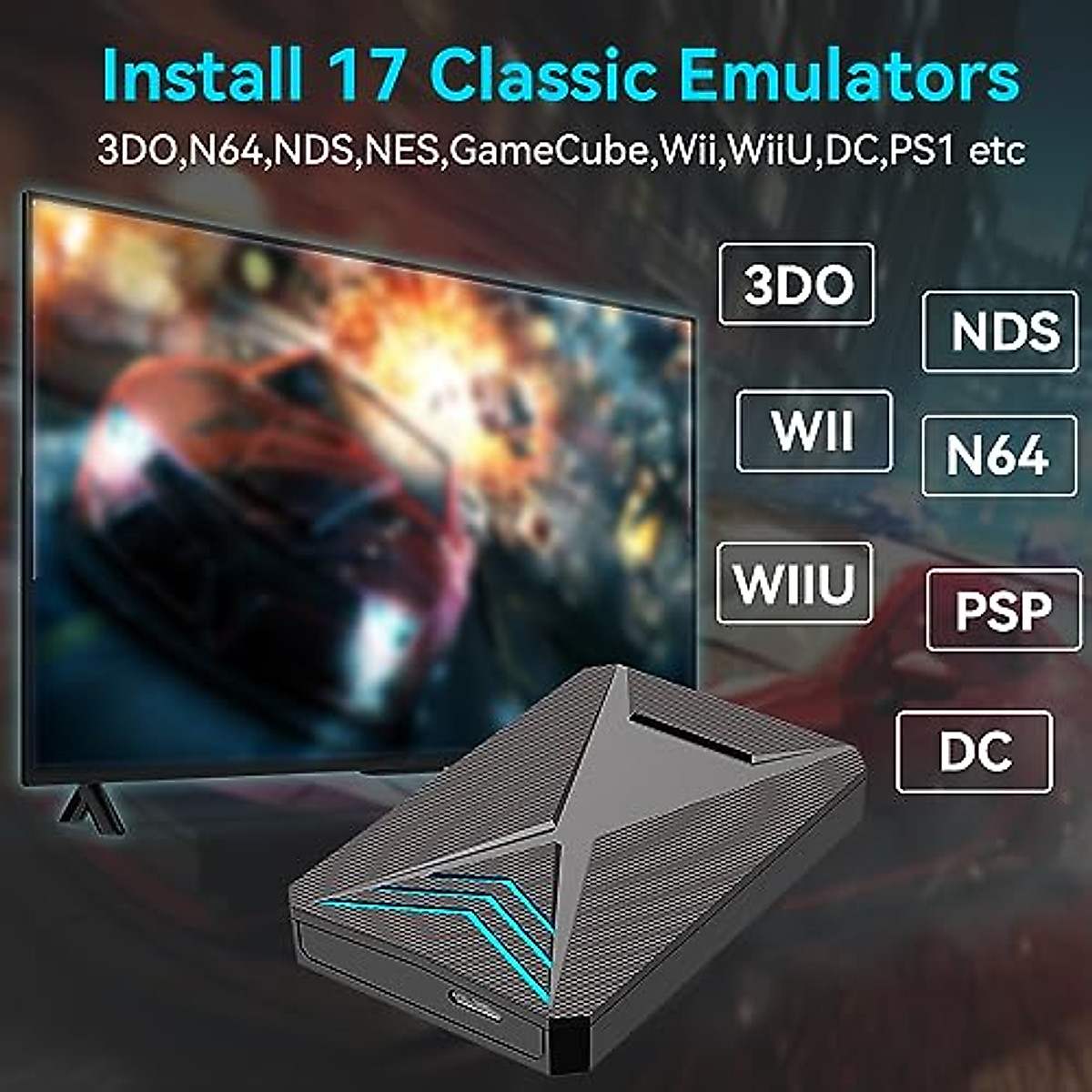 Retro Game Console - Plug and Play Video Game Console,Compatible with 17 Emulators,2T Portable External Hard Drive for Win PC/Laptop with PC/3D Games