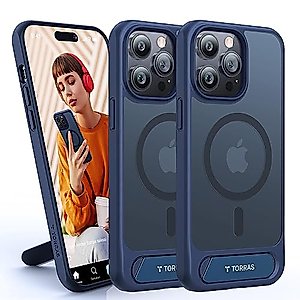TORRAS Stronger Magnetic for iPhone 14 Pro Max Case with Stand, Compatible with MagSafe, Built in Hidden Kickstand, 10FT Mil-Grade Drop Protection for iPhone 14 Pro Max Case, Translucent Matte Blue