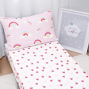 david's kids 4 Piece Toddler Bedding Set - Soft Breathable Toddler Bedding Set for Boys Girls, includes Quilted Comforter, Flat Sheet, Fitted Sheet and Pillowcase, Rainbow