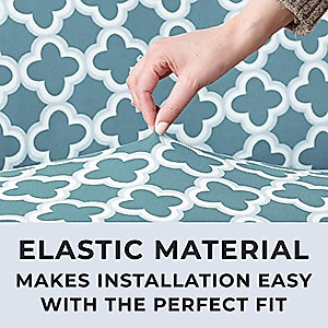 Great Bay Home Printed Twill Recliner Slipcover. One Piece Stretch Recliner Cover. Strapless Recliner Cover for Living Room. Fallon Collection Slipcover. (Recliner, Smoke Blue)