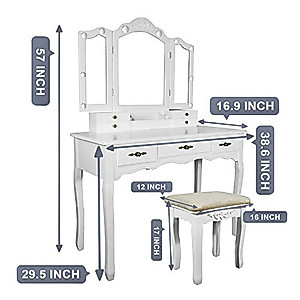 ENSTVER Vanity Set with 10 Hollywood LED Light Bulbs,Makeup Table with Stool and Mirror,6 Organization 7 Drawers,Dressing Table for Bedroom,Pure White