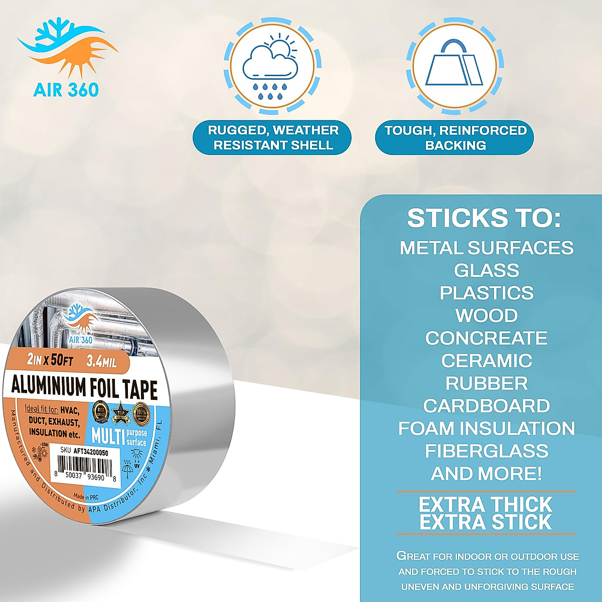 𝐏𝐫𝐢𝐦𝐞 𝐃𝐞𝐚𝐥: Aluminum 2" x 50 ft HVAC Weather Duct Tape, High Temp Waterproof Foil Tape for AC, Thick Fire Proof Cold Weather Metal Tape, Pipe Repair Heavy Duty Flex Duck Tape for Insulation