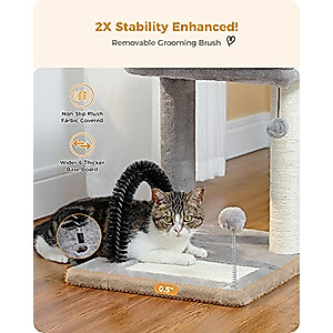 PEQULTI Cat Scratching Post Bed, Cat Scratcher with Sisal Covered Scratching Post and Pad, Self-Grooming Brush for Indoor Kittens and Cats