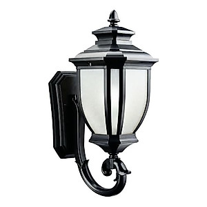 Kichler Salisbury 19.25" 1 Light Outdoor Wall Light with White Linen Glass in Black
