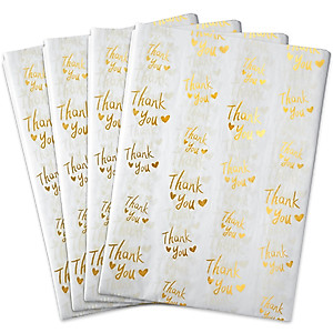 MR FIVE 100 Sheets White with Metallic Gold Thank You Tissue Paper Bulk,20" x 14",Gold Thank You Tissue Paper for Packaging,Gift Bags,Metallic Gold Tissue Paper for Graduation,Birthday,Thanksgiving