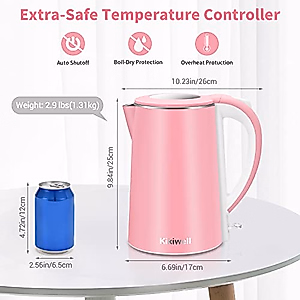 Electric Kettles Stainless Steel for Boiling Water, Double Wall Hot Water Boiler Heater, Cool Touch Electric Teapot, Auto Shut-Off & Boil-Dry Protection, 120V/1200W, 1.8Liter, 2 Year Warranty(Pink)