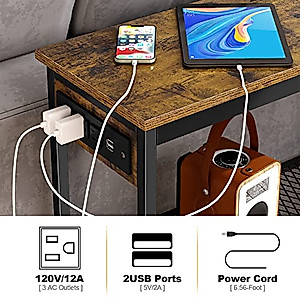 Mr IRONSTONE Console Table with Power Outlet, 39" Narrow Sofa Table, 3-Tier Couch Table Behind Sofa with Metal Frame Hallway Table for Entryway, Living Room, Rustic Brown