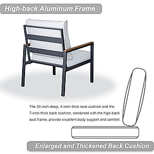 KMX Aluminum Patio Furniture Set, 4-Piece Conversation Sofa Set with High Backrests, Off-White Cushions and a Chic Table - Outdoor Conversation Sofa Set for All-Weather. Easy Install, Rust-Proof