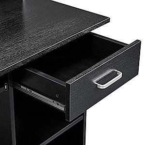 Yaheetech Home Office Wood Computer Desk with Drawers and Pull-Out Keyboard Tray, Study Writing Desk PC Laptop Table with Hutch and Storage Shelves, Modern Workstation, Black
