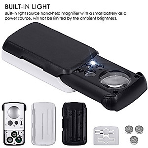 Jewelry Loupe Magnifier with LED Light, AFUNTA 30X,60X,90X Pocket Magnifying Glass for Rocks Stamps Coins Watches Hobbies Antiques Models Photos - Silver