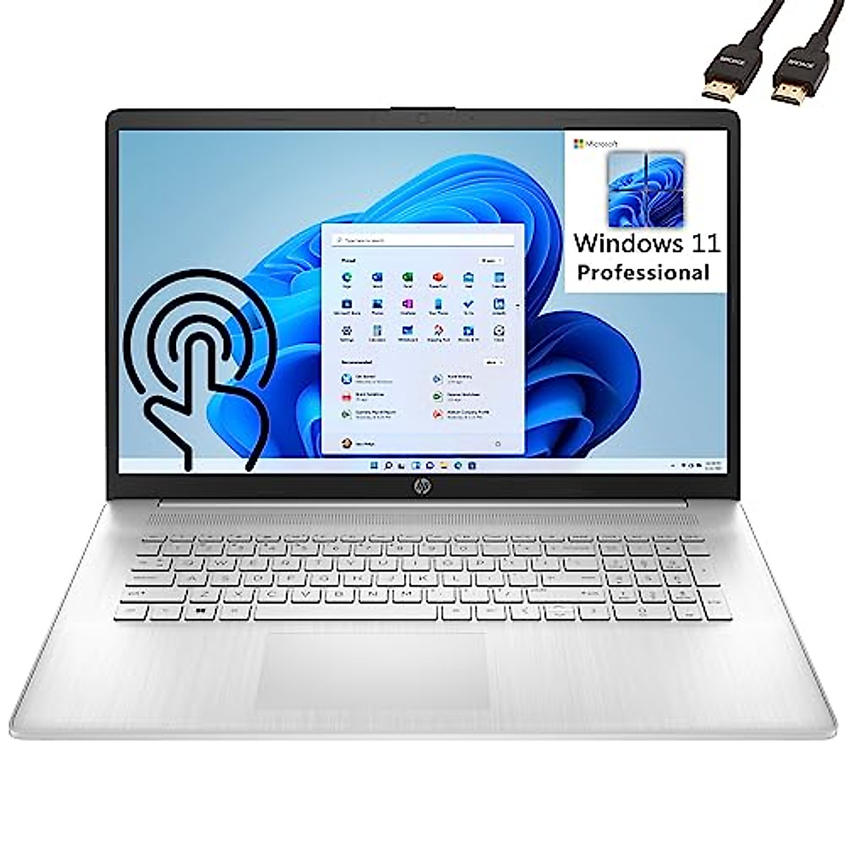 HP 2023 17 17.3" Touchscreen HD+ Business Laptop Computer, 12th Gen Intel 10-Core i7-1255U, 16GB DDR4 RAM, 512GB PCIe SSD, AC WiFi, BT5.0, Backlit KB, Silver, Windows 11 Pro, BROAG Extension Cable