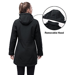 33,000ft Women's Waterproof Softshell Long Rain Jacket with Hood Fleece Lined Windproof Windbreaker