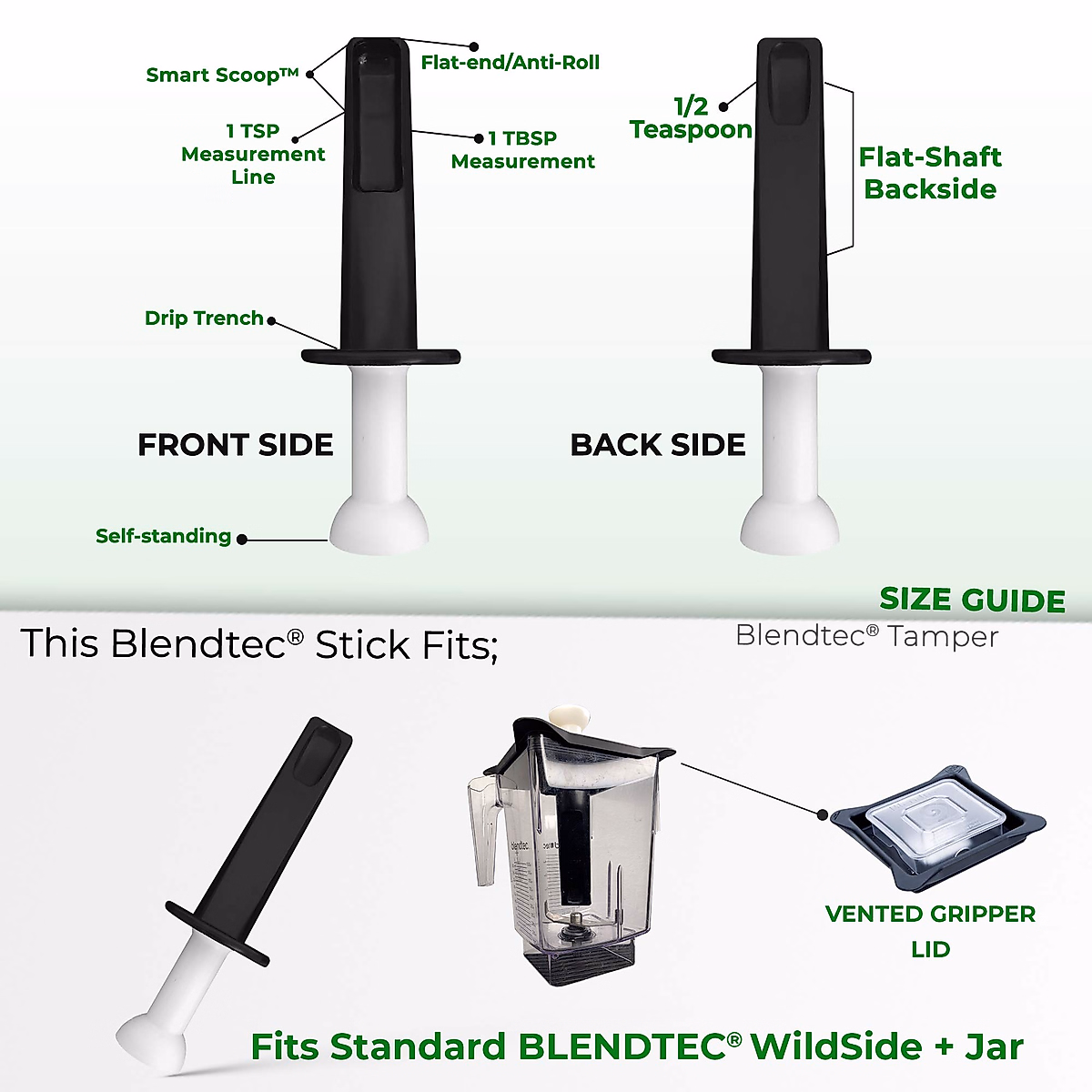 Tamper Fits Blendtec blenders- Hassle-Free Blending - FITS BLENDTEC's VENTED GRIPPER LID - BPA FREE - PATENTED
