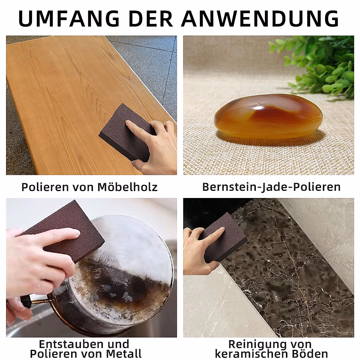 Foamworld 6Pcs Emery Sponge, Nano Carborundum Sponge, Hand Sanding Block, Kitchen Cleaner Tool, Wet and Dry Dual-use, Durable Thick Sanding Sponge Descaling Rust for Home Dish (3.9x2.8x1in)