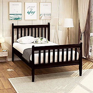 HBRR Wood Platform Bed Frame Twin Wood Bed Frame with Headboard and Footboard, 10”Height for Underbed Storage/No Box Spring Needed/Wooden Slats Support, Espresso