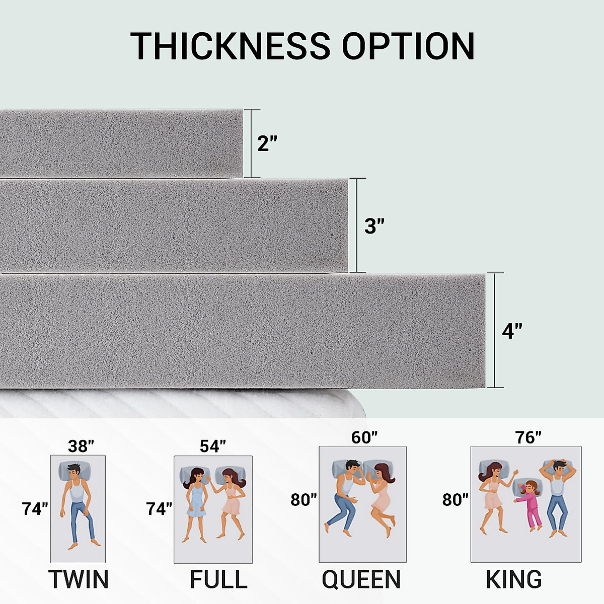 Maxzzz 3 Inch Memory Foam Mattress Topper Full Size, Bamboo Bed Mattress Topper, Ventilated Mattress Pad CertiPUR-US Certified Plush