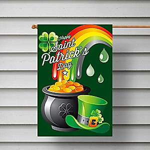 Texupday Happy St. Patrick's Day Shamrock Rainbow Pot Gold Decoration Garden Flag Outdoor Yard Decor 28" x 40"
