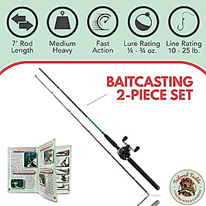 Tailored Tackle Bass Fishing Baitcasting Combo 7 Ft 2 -Piece | Casting Rods Power: Med. Heavy Fast Action | 7 BB Baitcast Reels Gear Ratio - 6.3:1 | Baitcaster Pole (Right Handed Baitcaster)