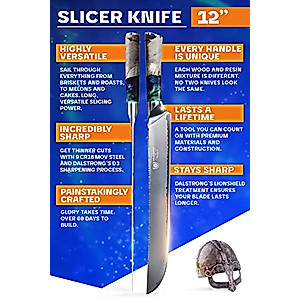 Dalstrong Slicing & Carving Knife - 12 inch - Valhalla Series - 9CR18MOV HC Steel - Celestial Resin & Wood Handle - Razor Sharp Kitchen Knife - w/Leather Sheath