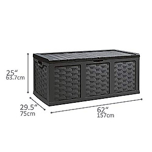Starplast XXL Sit-On Rattan Style Storage Box: 167.5 Gallon Outdoor Plastic Bin, Weather & Water Resistant, 62.9 x 29.5 x 25 Inches, 2 Colors, 66-811