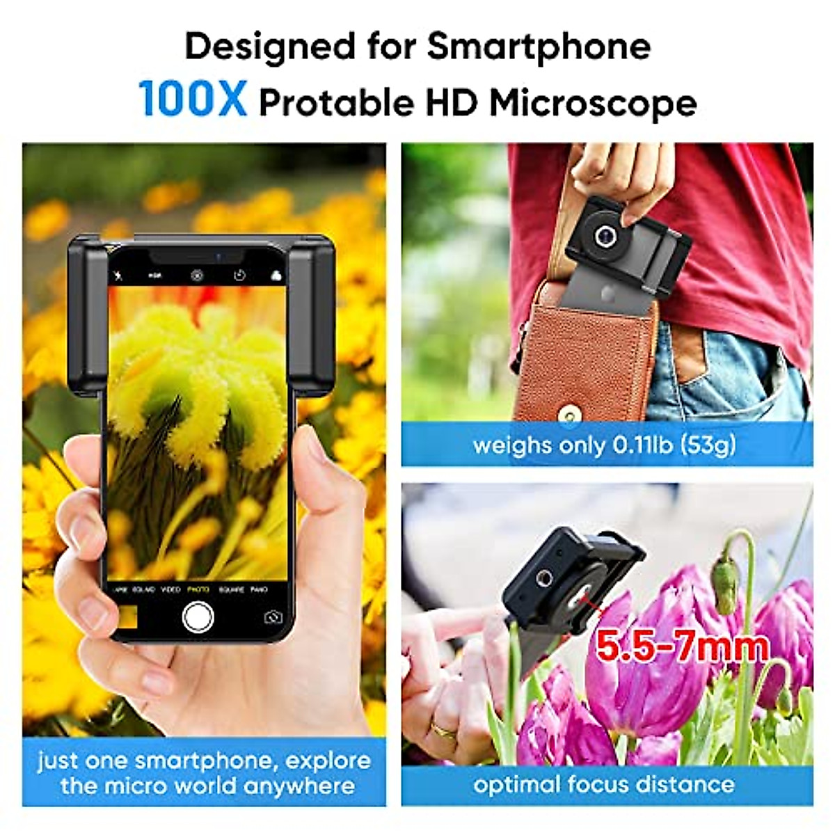 APEXEL Phone Macro Lens, 100X Microscope for Android/iPhone Micro Camera with LED Light CPL Handheld Pocket, Compatible with Smartphone Accessories Macro Focus Glass for Gift.