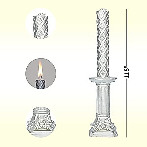 Shalhevet Light Elegante Long Lasting Jerusalem Solomon Pillars Havdalah Candle (Silver)