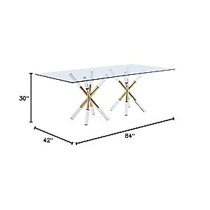 Meridian Furniture Mercury Collection Modern | Contemporary Tempered Glass Top Dining Table with Acrylic and Gold Durable Metal Base, Rectangular