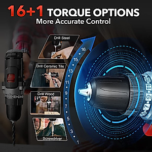 SCANS Cordless Drill Driver, 20V Electric Power Drill Kit, 354 In-lb Torque, Variable Speed, 3/8" Keyless Chuck, 16+1 Position Power Tools Kit & 28pcs Drill/Driver Bits for Home, Wood, Brick, SC1180-1