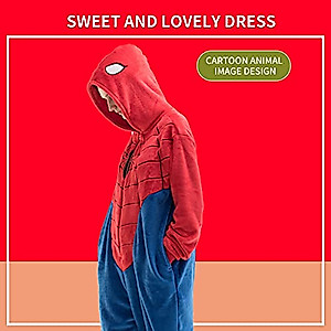 COSUSKET Snug Fit Adult Onesie Pajamas, Halloween Flannel Mens Cosplay Cartoon One Piece Costume Blue/Red
