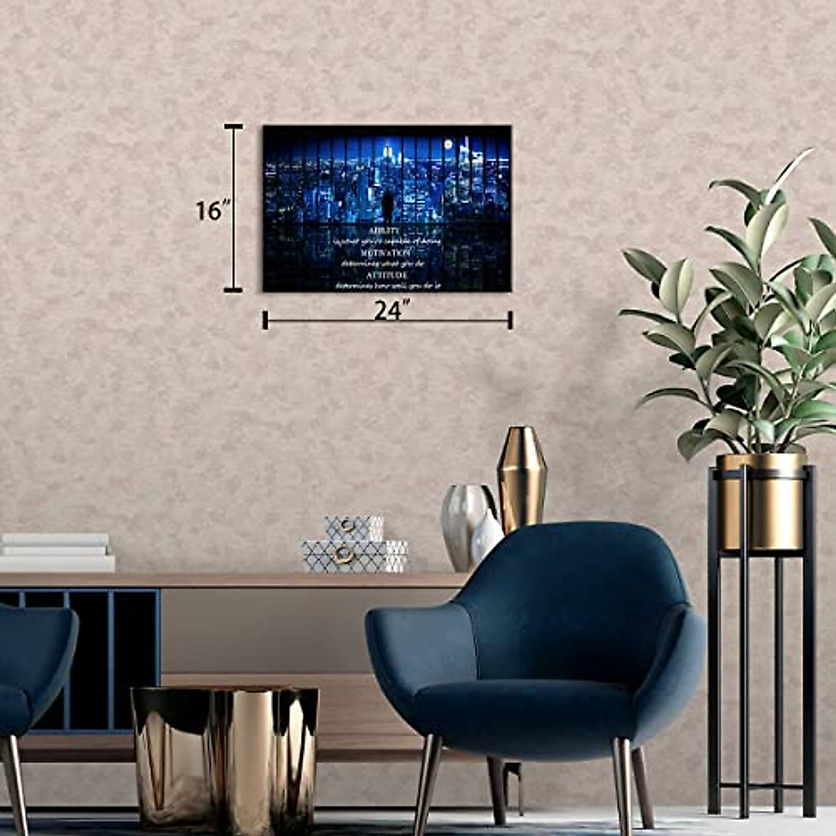 Inspirational Wall Art for Bedroom Positive Quotes Wall Decor New York Skyline Room Decor Men Office Wall Art Entrepreneur Bedroom Art Wall Decor Blue Quotes Wall Pictures Ready to Hang 16x24inch