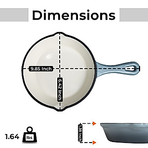 Healthy Choices 8" Small Enameled Cast Iron Skillet, Cast Iron Pan, Grey & White Enameled Skillet, Gravy, Pasta Sauce, 2 Eggs, BBQ Safe Skillet For Camping, Dishwasher, Induction, Stovetop, Open Fire