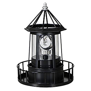 Cabilock LED Rotating Lighthouse Solar Beacon Tower Lamp Water Resistant Lighthouse Light Ornament for Garden Yard Outdoor Decor