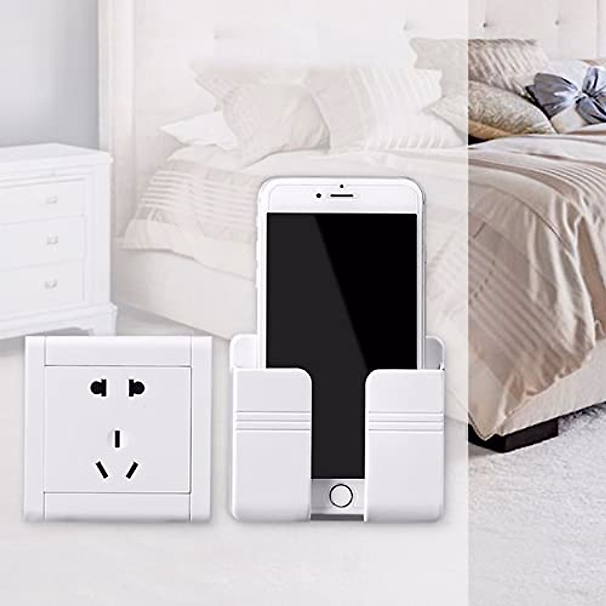 ICOBES Mobile Phone Stand Mobile Phone Charging Stand Bedside Hanging Holder Multifunction Wall Paste Mounted Bracket Remote Control Mounted Storage Box (Color : White)